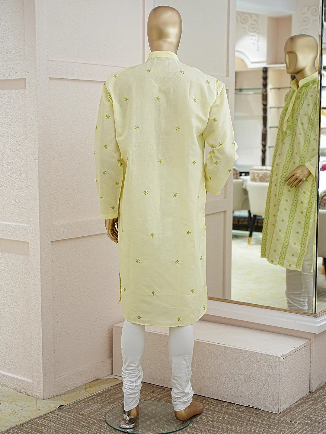 Lemon Cotton Chikankari Men’s Kurta – Ada Chikan