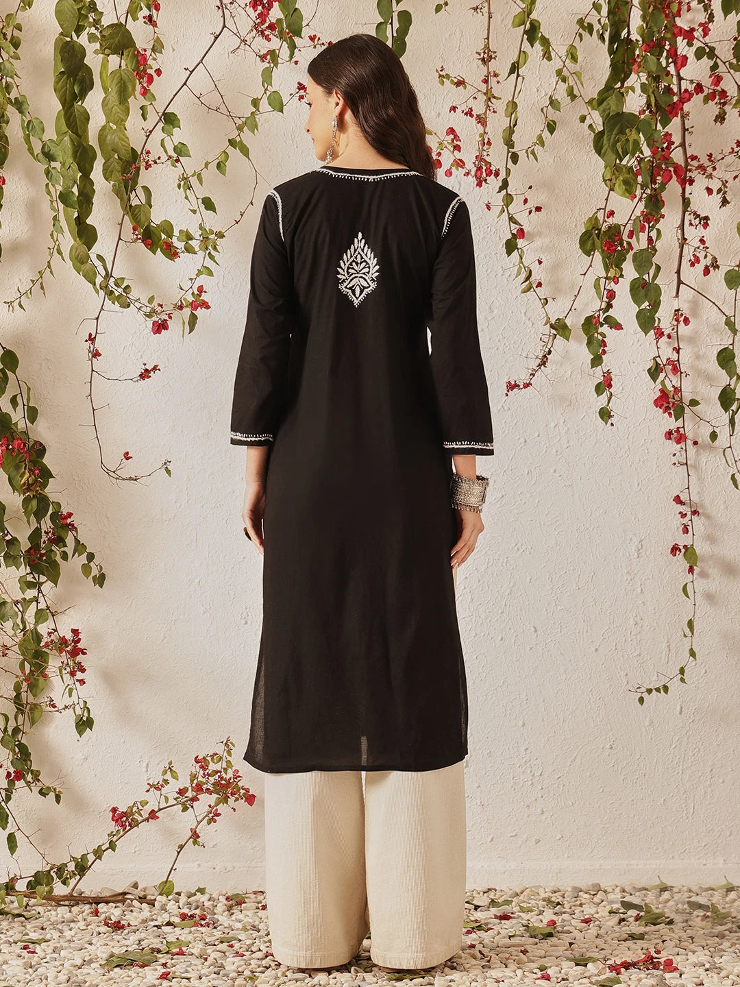 Ada Black Cotton Chikankari Straight Kurta – Ada Chikan